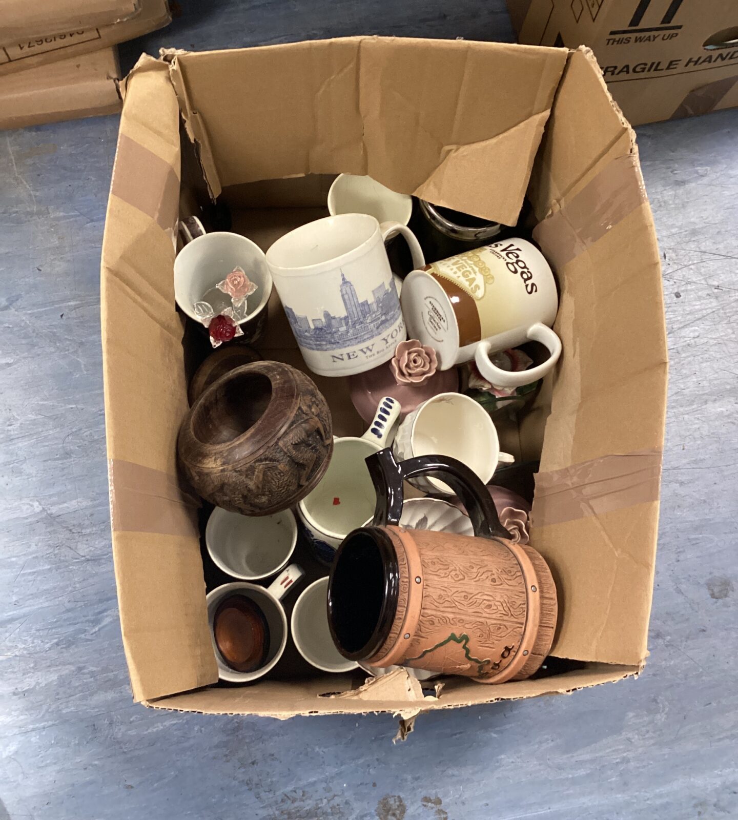 Box of mixed house clearance inc collectible Starbucks mugs – Badgers ...