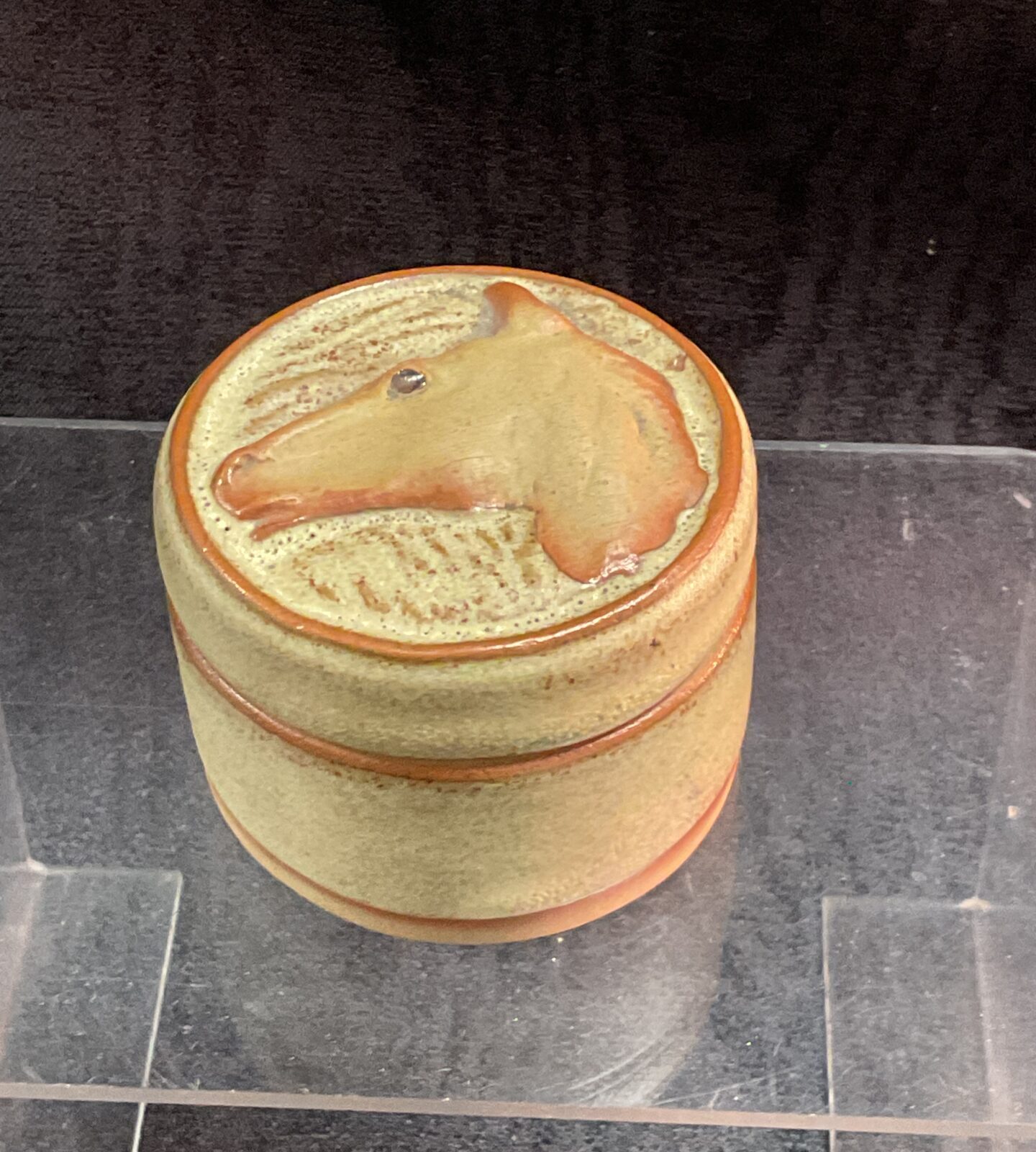 Cornish studio pottery trinket pot with horse head decorated lid ...