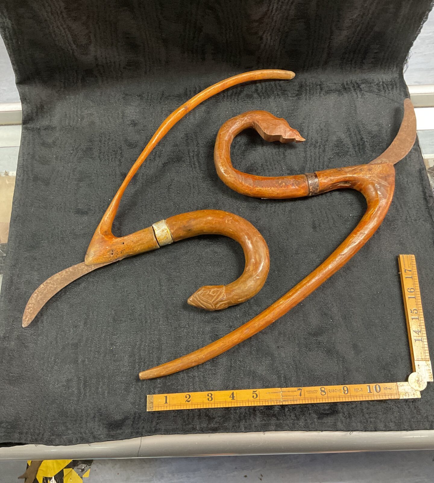 Two Antique Khmer rice cutting tools with naga dragon heads cambodia ...
