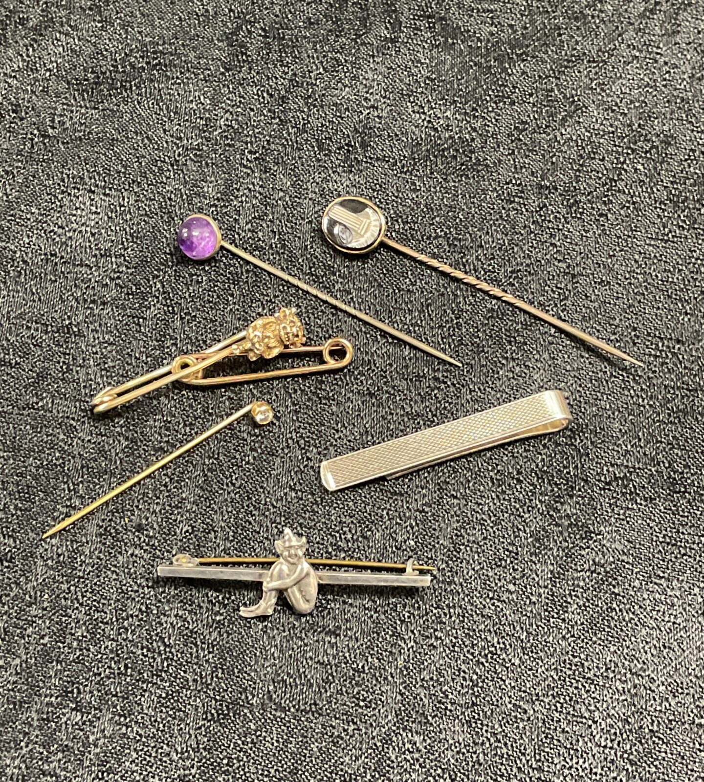 Collection bog tie pins and clips inc gold and silver and Lincoln imp ...