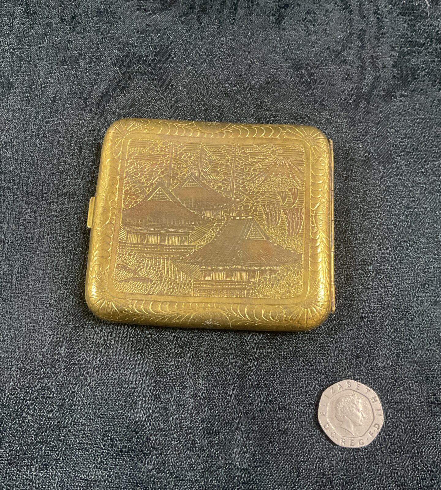 antique Oriental silver guilt cigarette case decorated with cranes and ...