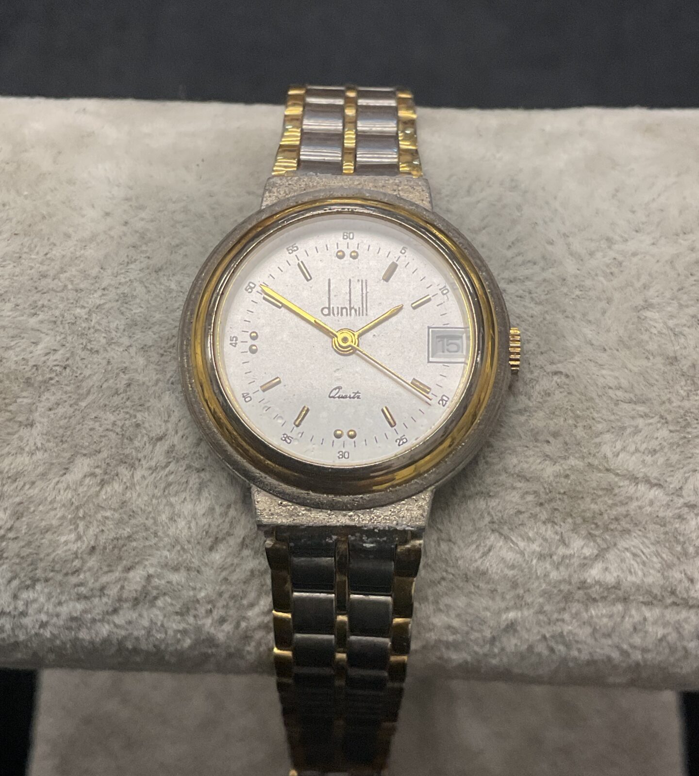 vintage Alfred Dunhill Quartz wristwatch with 14 carat gold bezel and ...