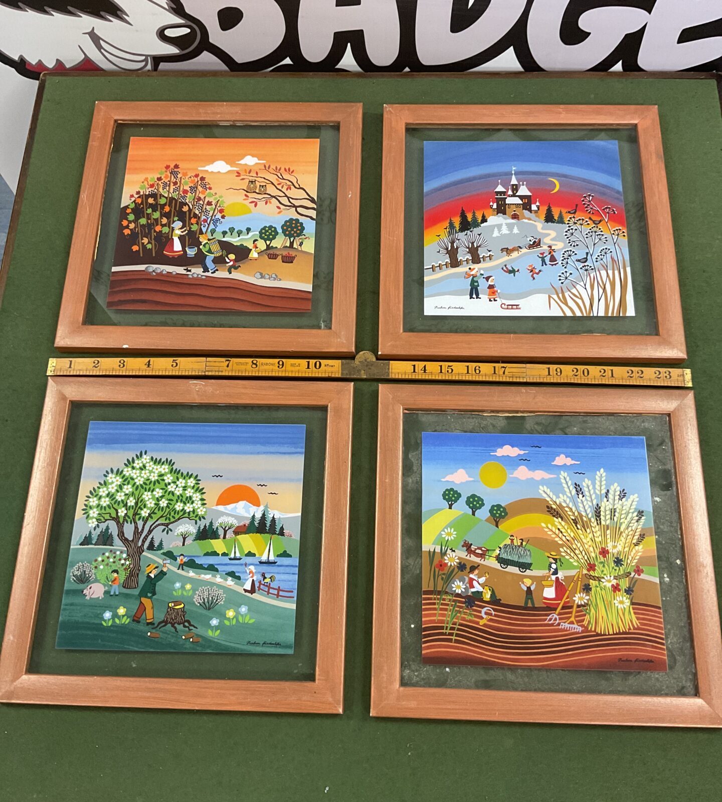 Four Framed Glazed tile art by barbara Furstenhofer – Badgers Auctions