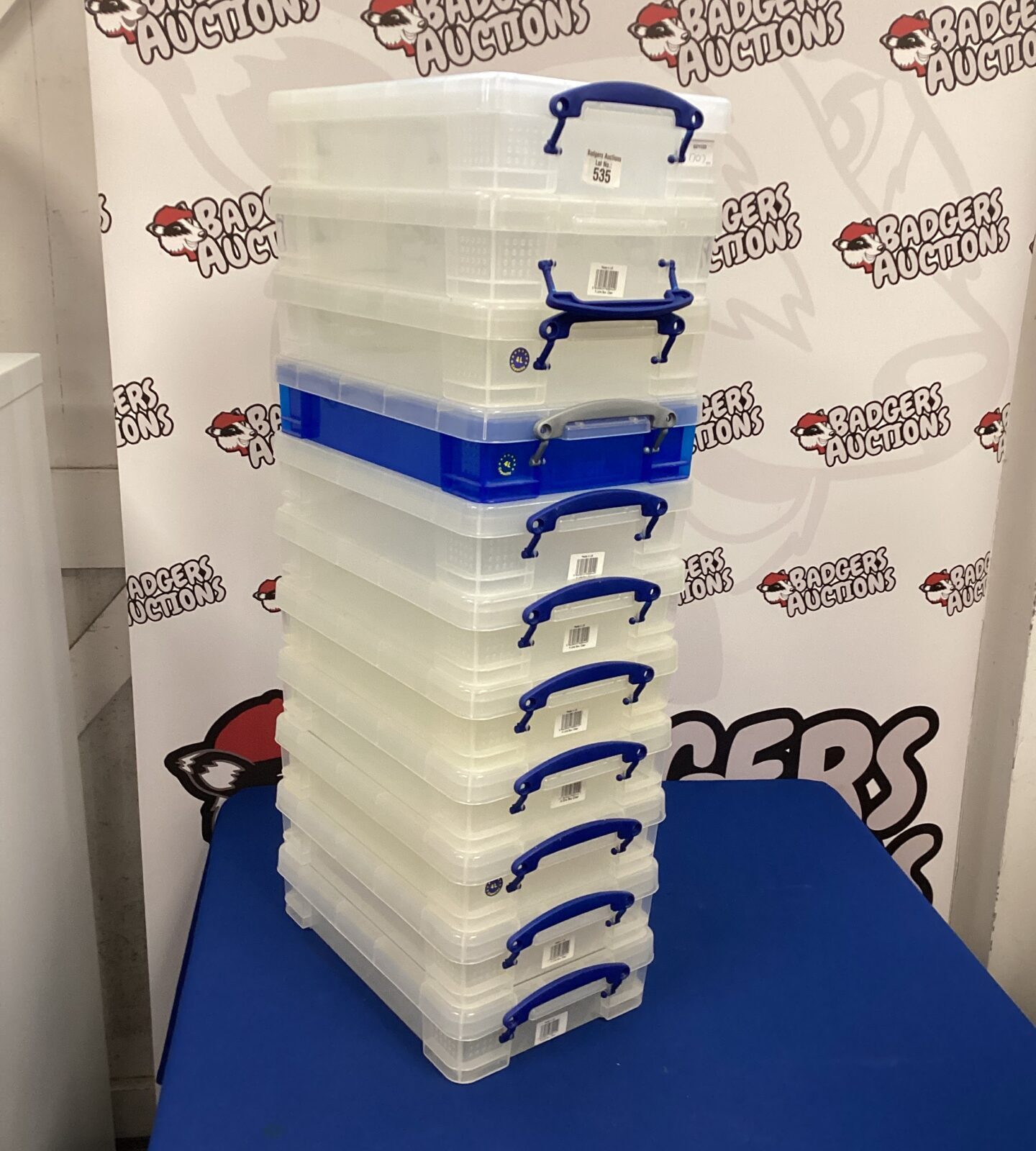 Eleven 4ltr storage boxes with lids from the really useful products ltd ...