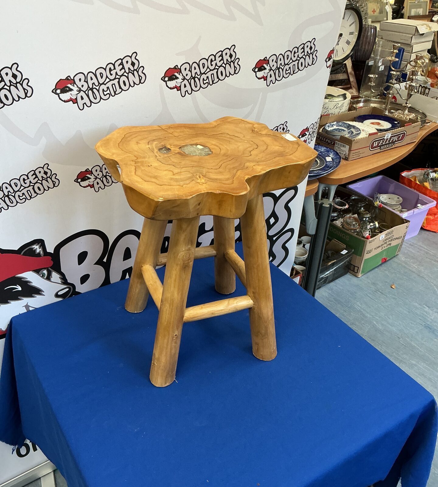 Teak Rough Cut Stool – Badgers Auctions