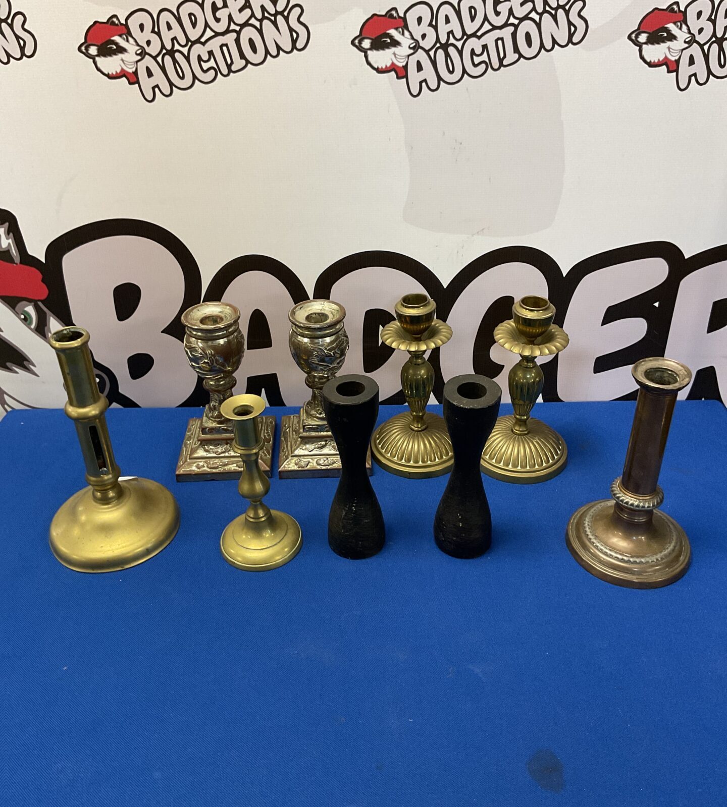 Collection of candlesticks including art deco brass sticks – Badgers ...