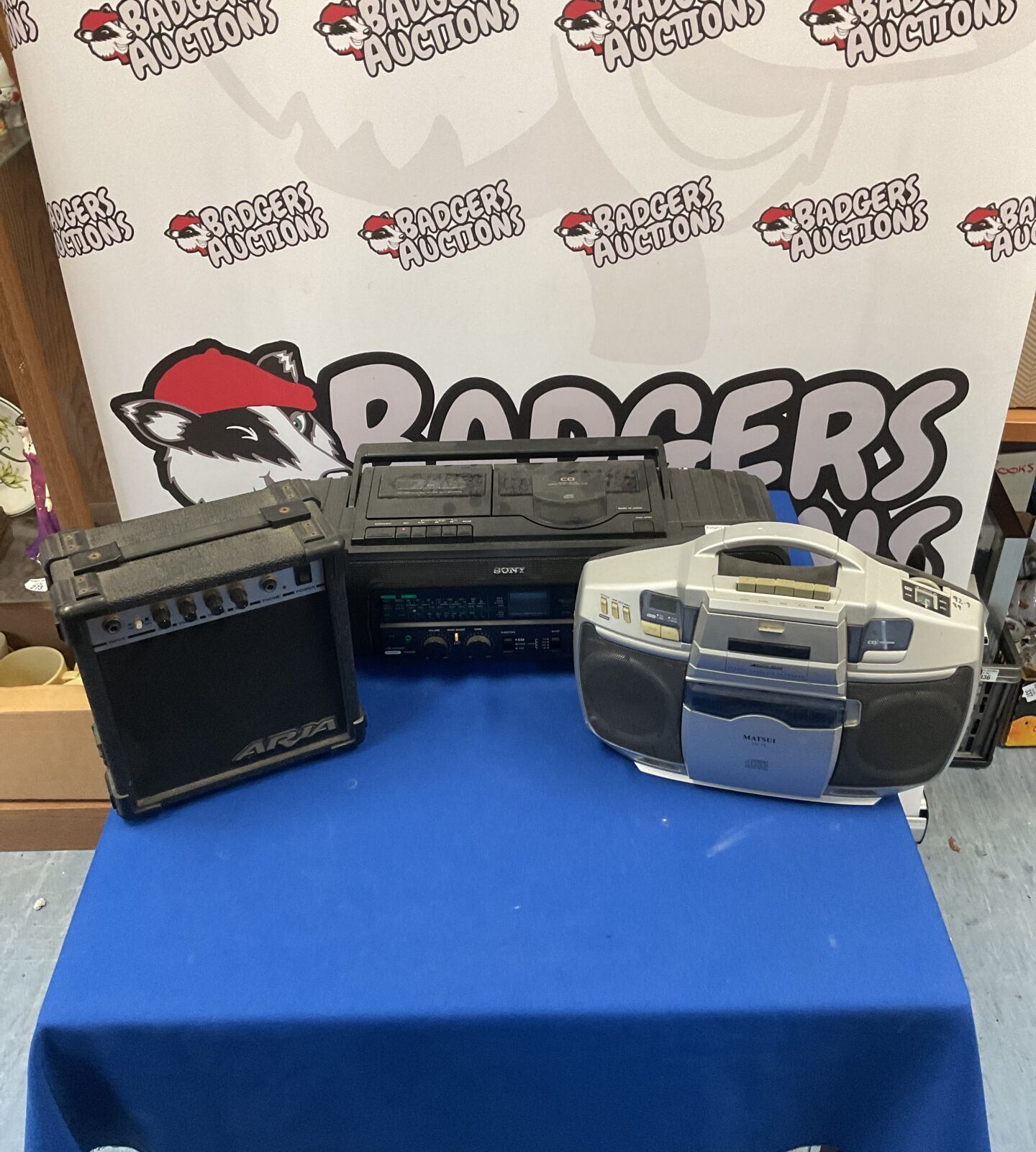 Sony CD radio cassette-corder, Matsui cassette recorder, and Aria ...