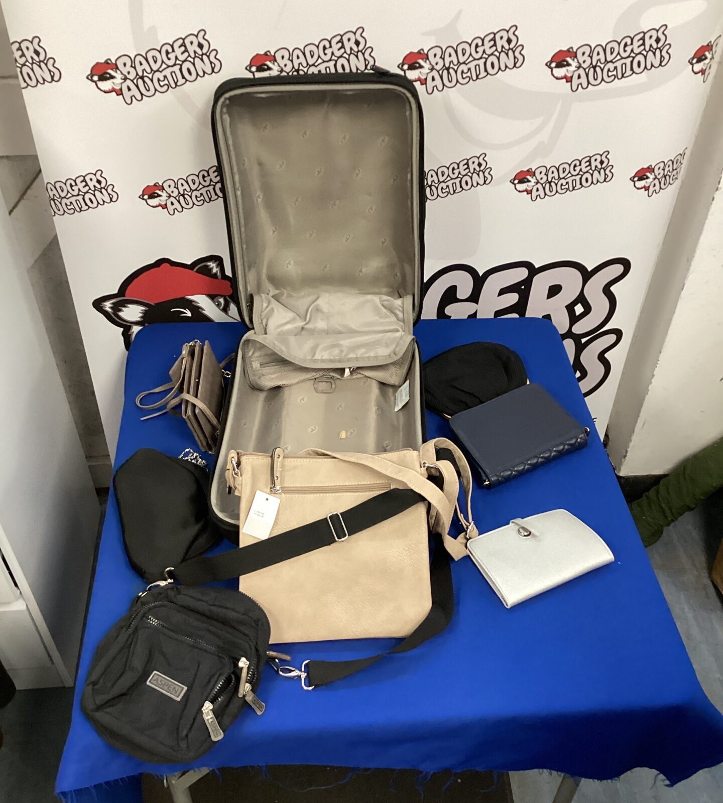 It suitcase with assorted handbags inside – Badgers Auctions