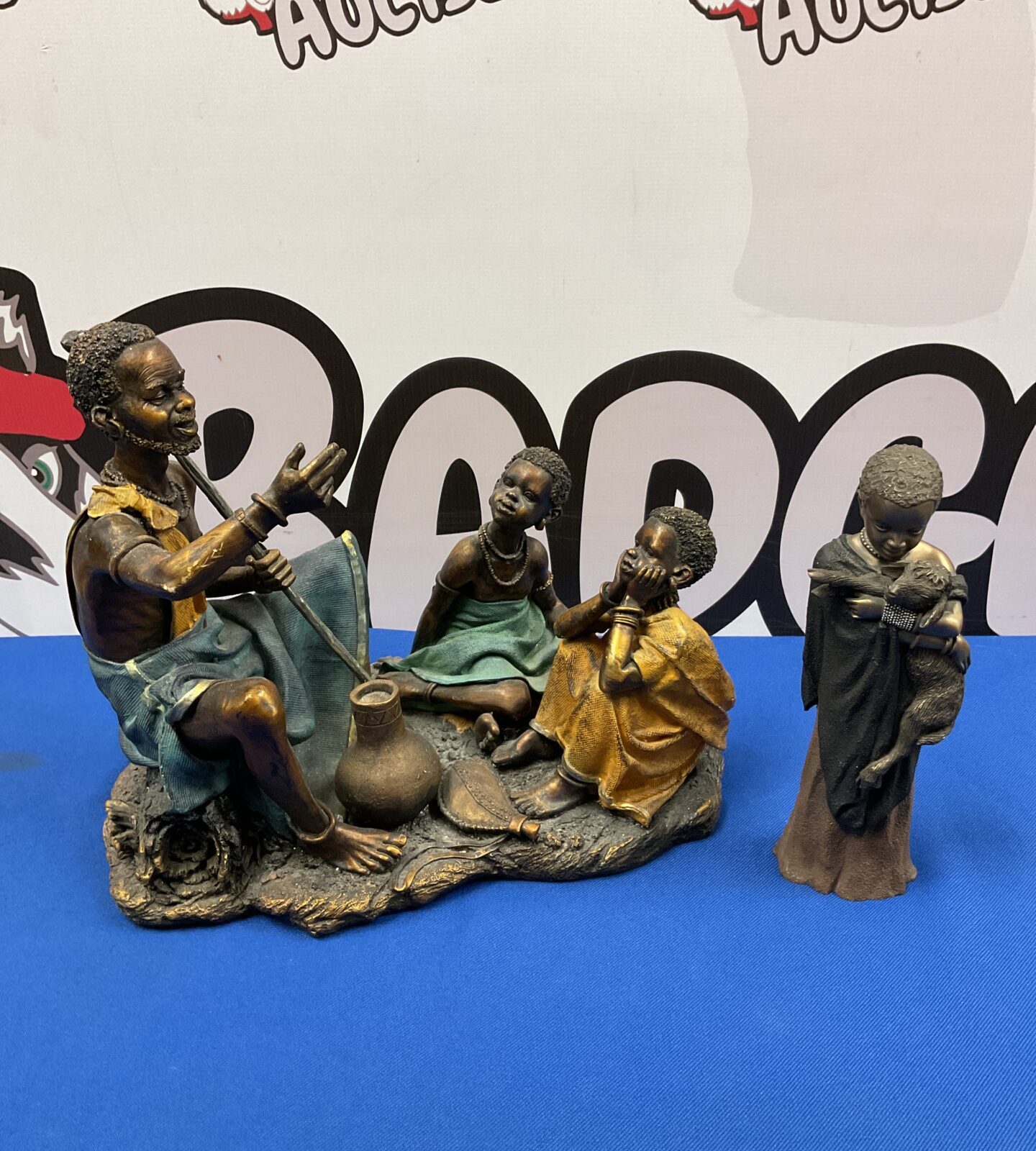 Large African tribal elder story teller resin sculpture & girl & lamb ...