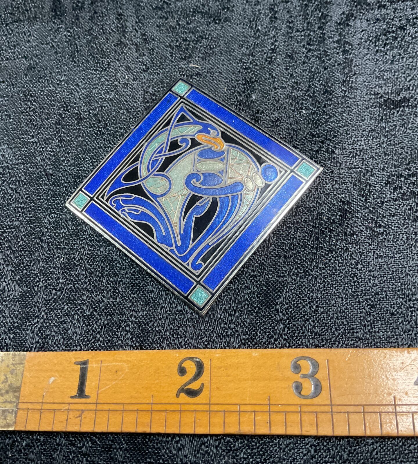 Vintage celtic large square cloisonne Mythycal creature brooch ...