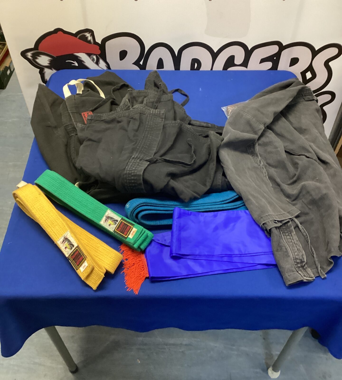 Bag of jujitsu and mixed martial arts clothing, including Gee and belts ...