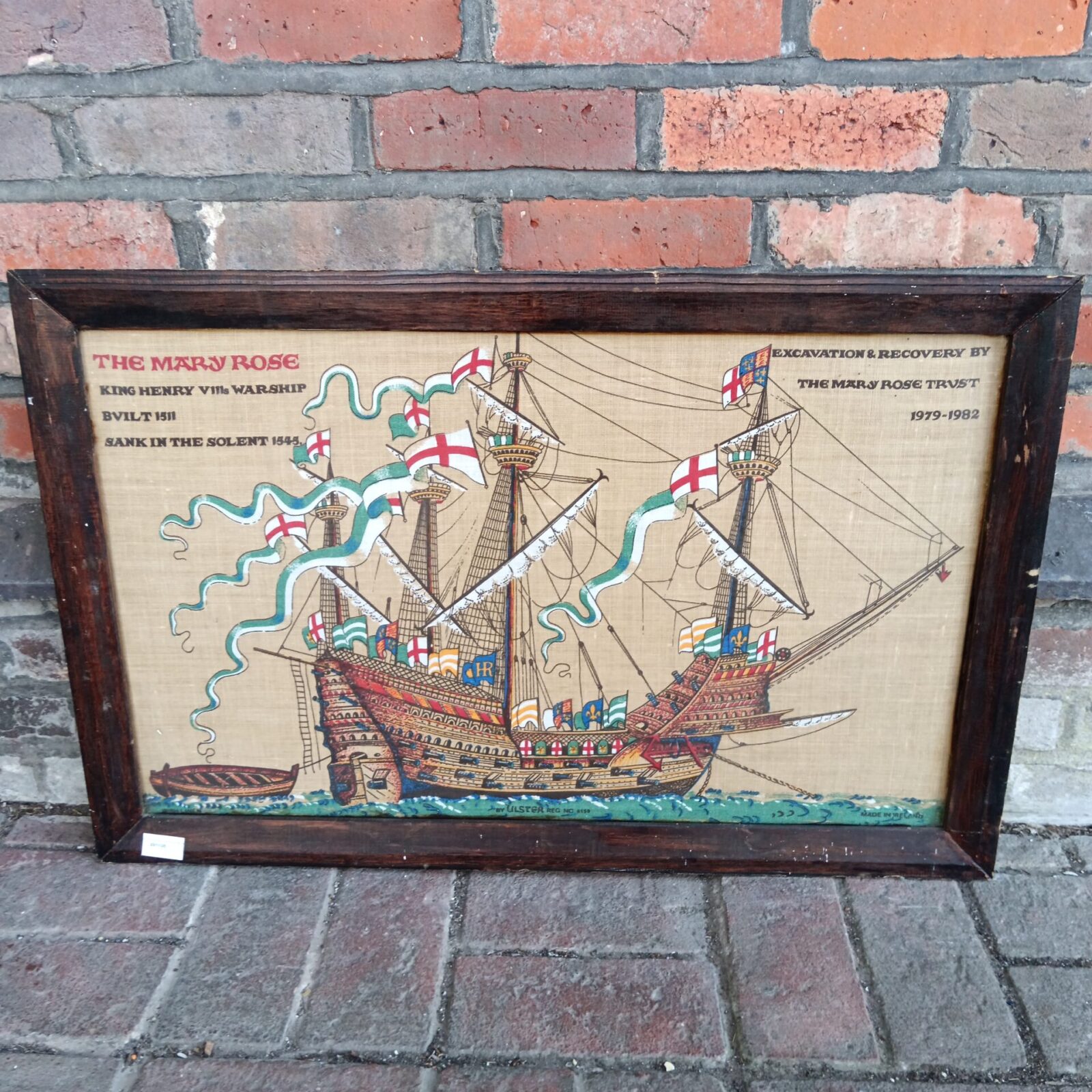 Framed print of the Mary rose on fabric – Badgers Auctions