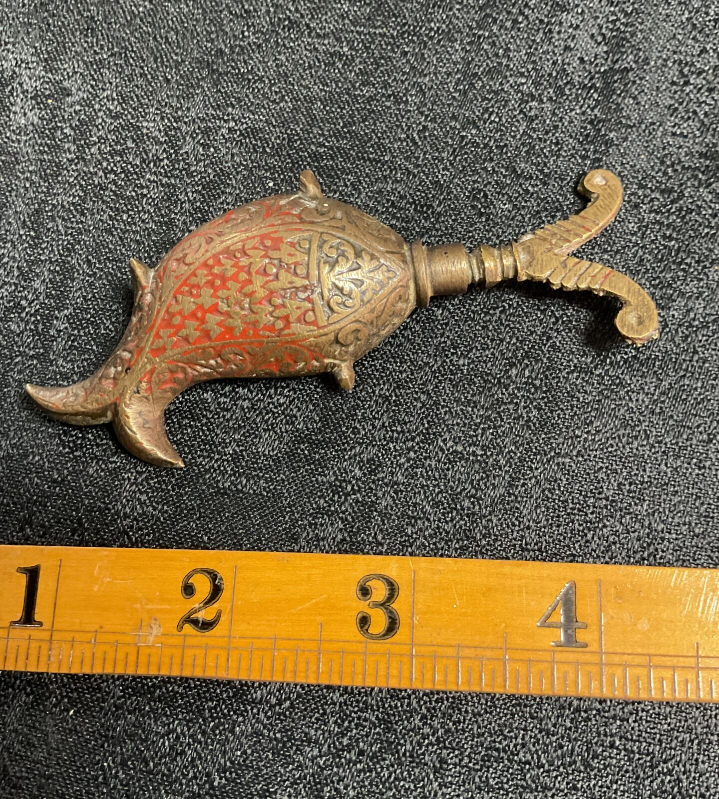 antique Persian brass Surma bottle fish shape with overall floral ...