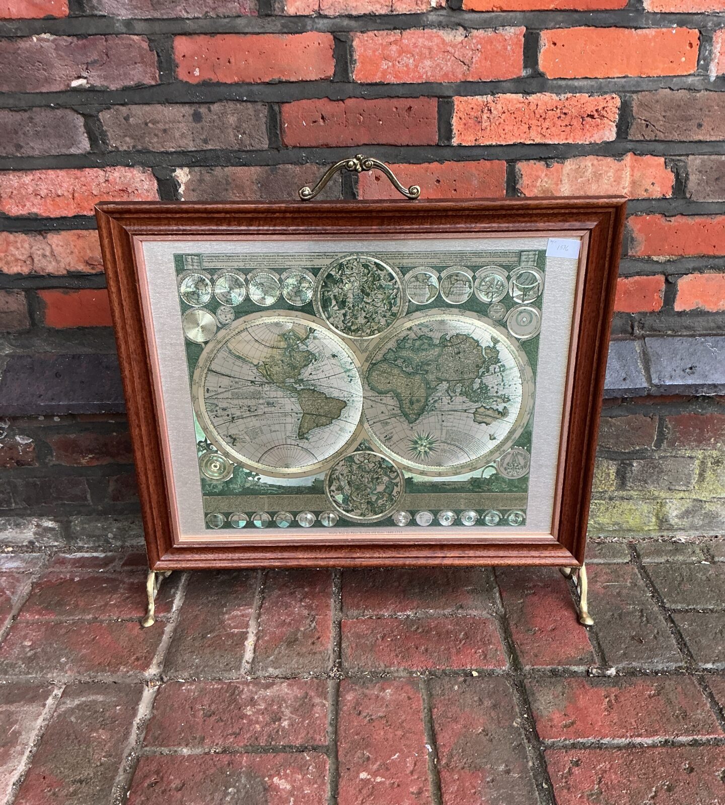 Vintage oak framed fire guard world map by Peter schenk the elder 1645 ...