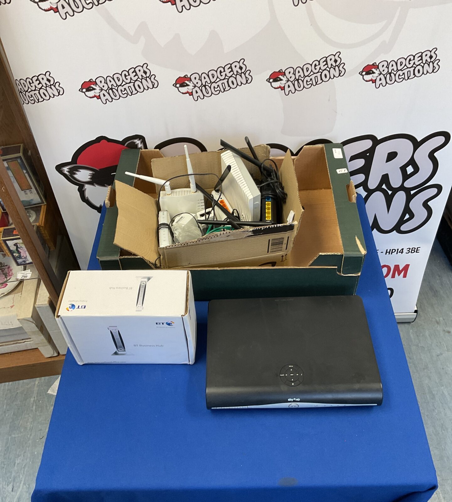 BT business hub, sky+ box, and box of mixed routers incl. Asus, NetGear ...