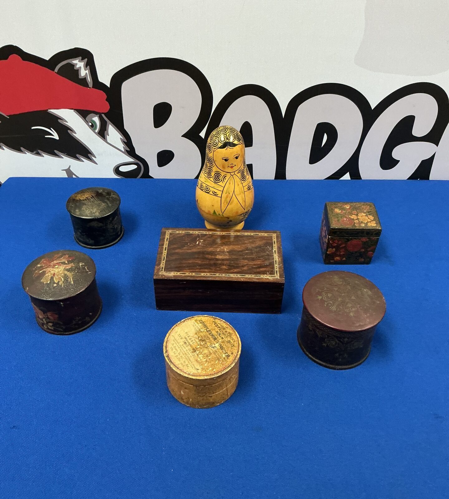 Selection of wooden trinket boxes with Russian Doll – Badgers Auctions