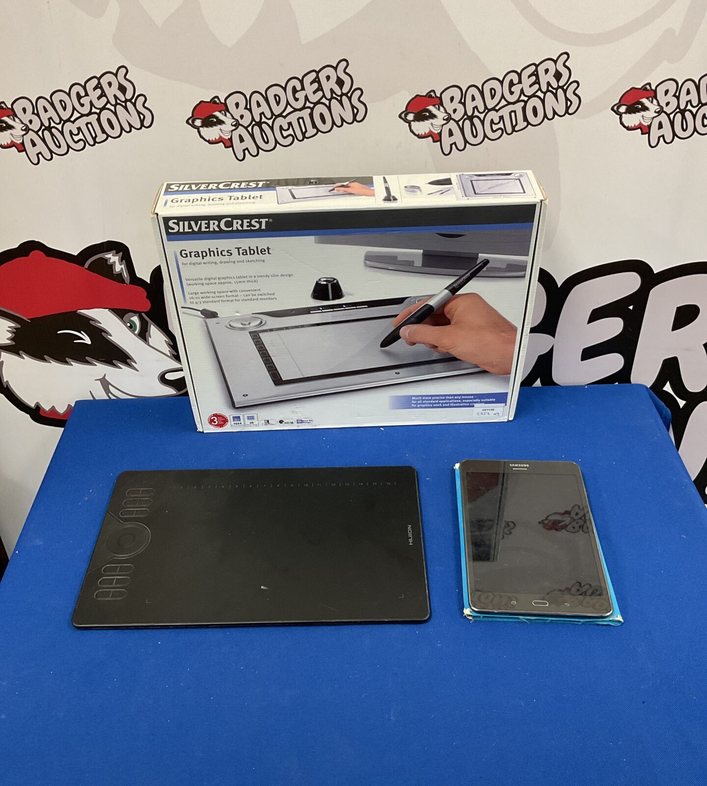 Samsung tablet, SilverCrest graphics tablet, and Huion Creative pen ...
