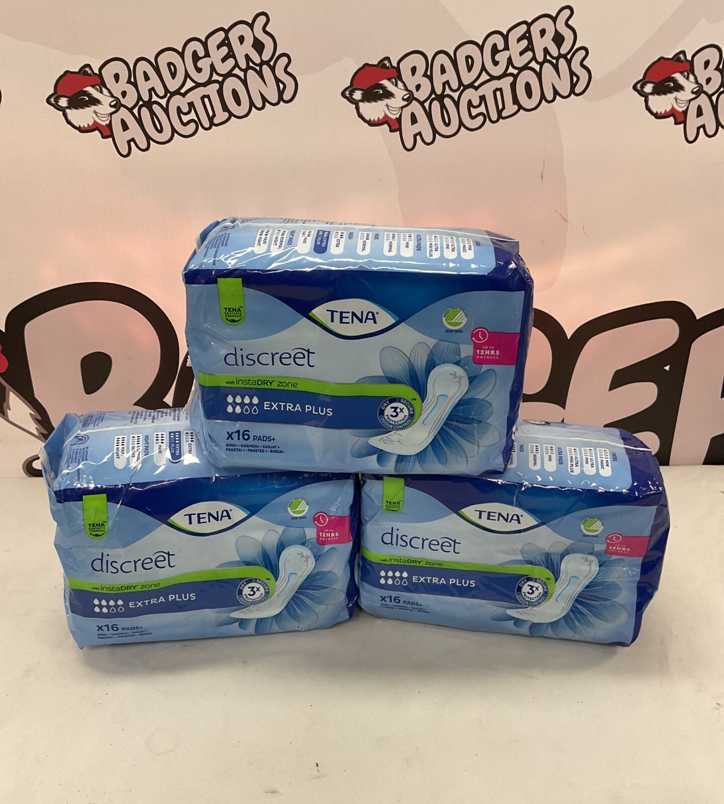 Three packs of Tena Discreet extra plus pads – Badgers Auctions