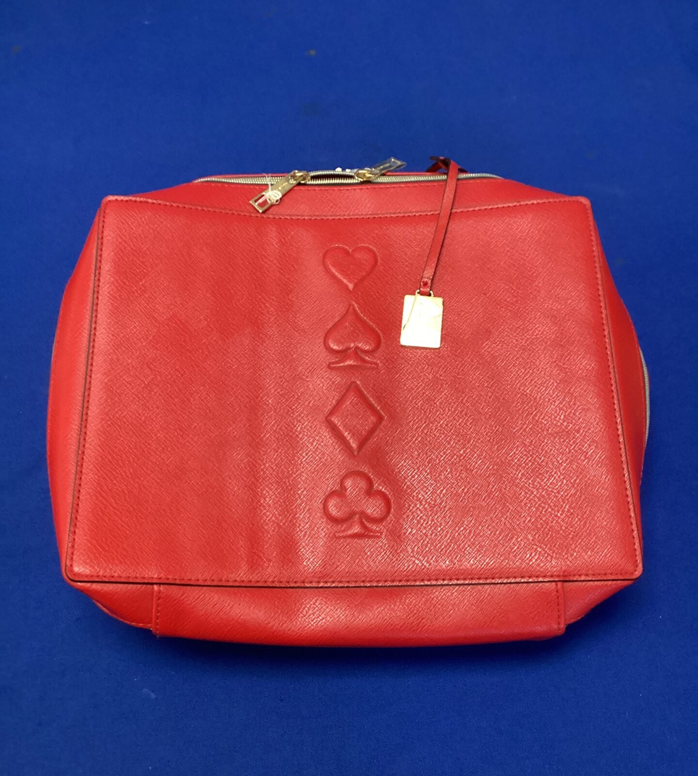 Estèe lauder red leather makeup bag with heart, spade, club and diamond ...