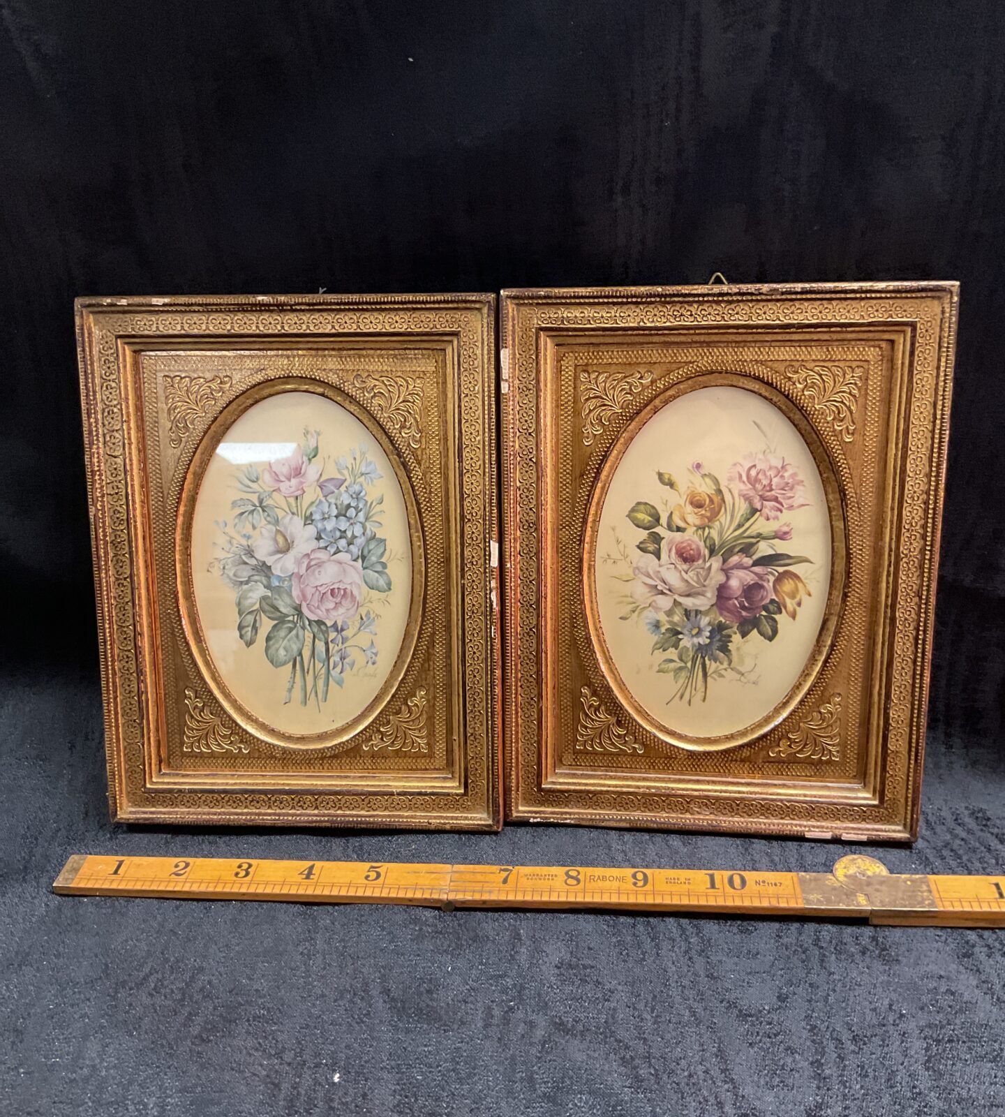 Two Gold leaf framed silk prints of Flemish school Flowers – Badgers ...
