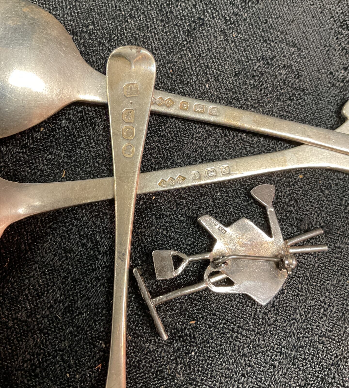 Two Hallmarked Silver West Sussex Golf Club Spoons, A Georgian Mustard ...