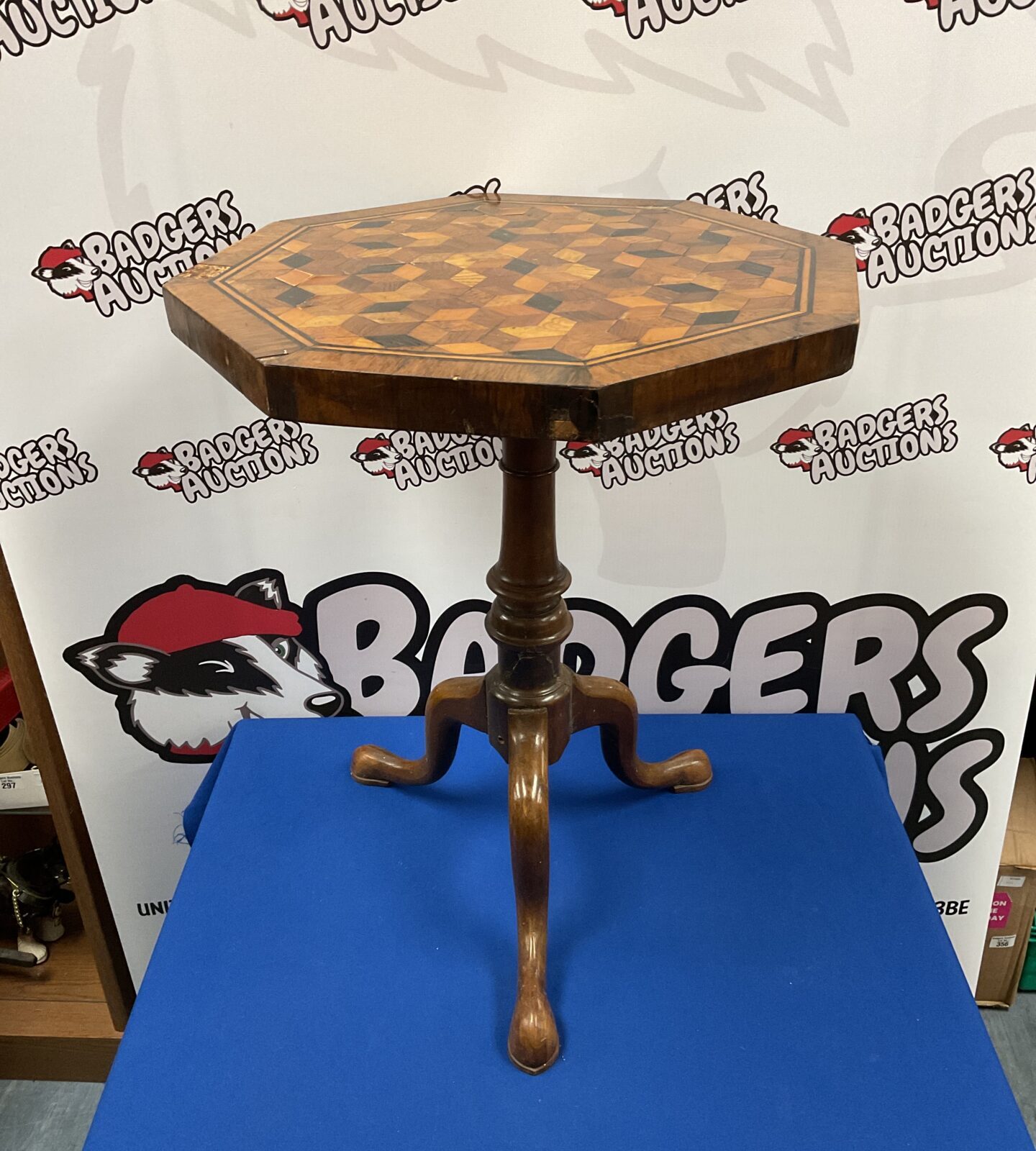 Victorian marquetry tri legged wine table – Badgers Auctions