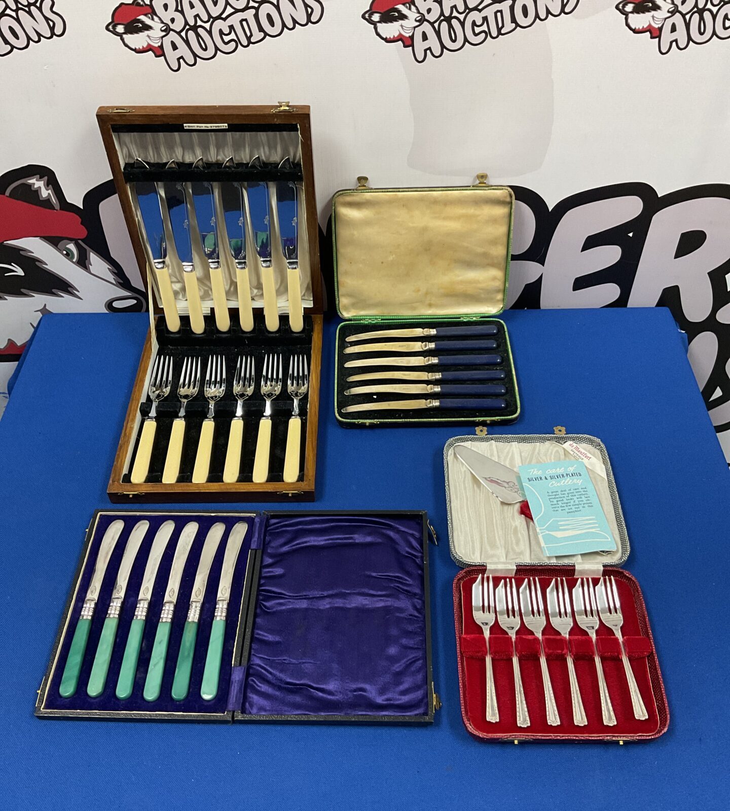 Four vintage cased cutlery sets including mango butter knife set ...