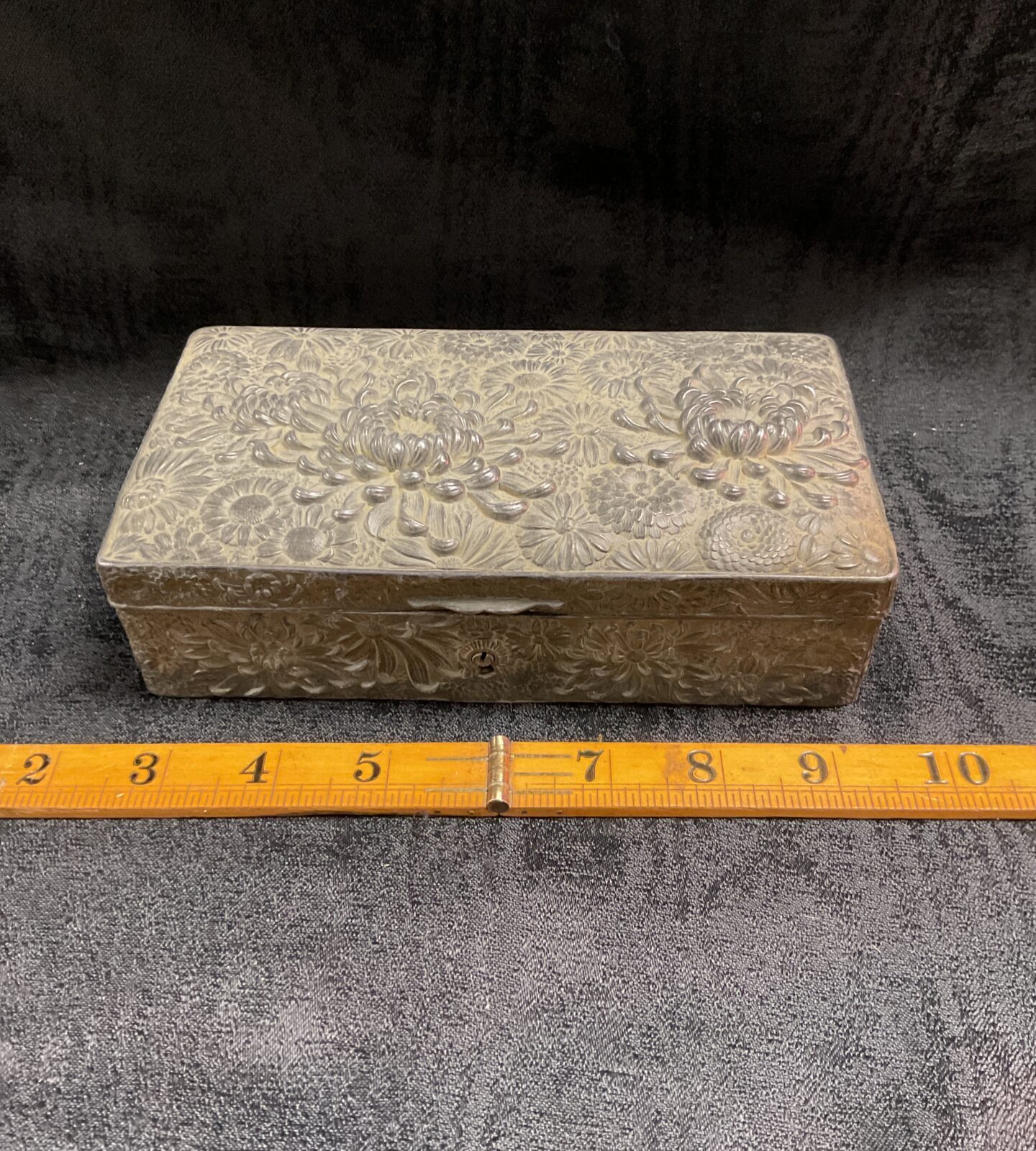 Antique Chinese early whitemetal floral lotus decorated heavy cigarette ...