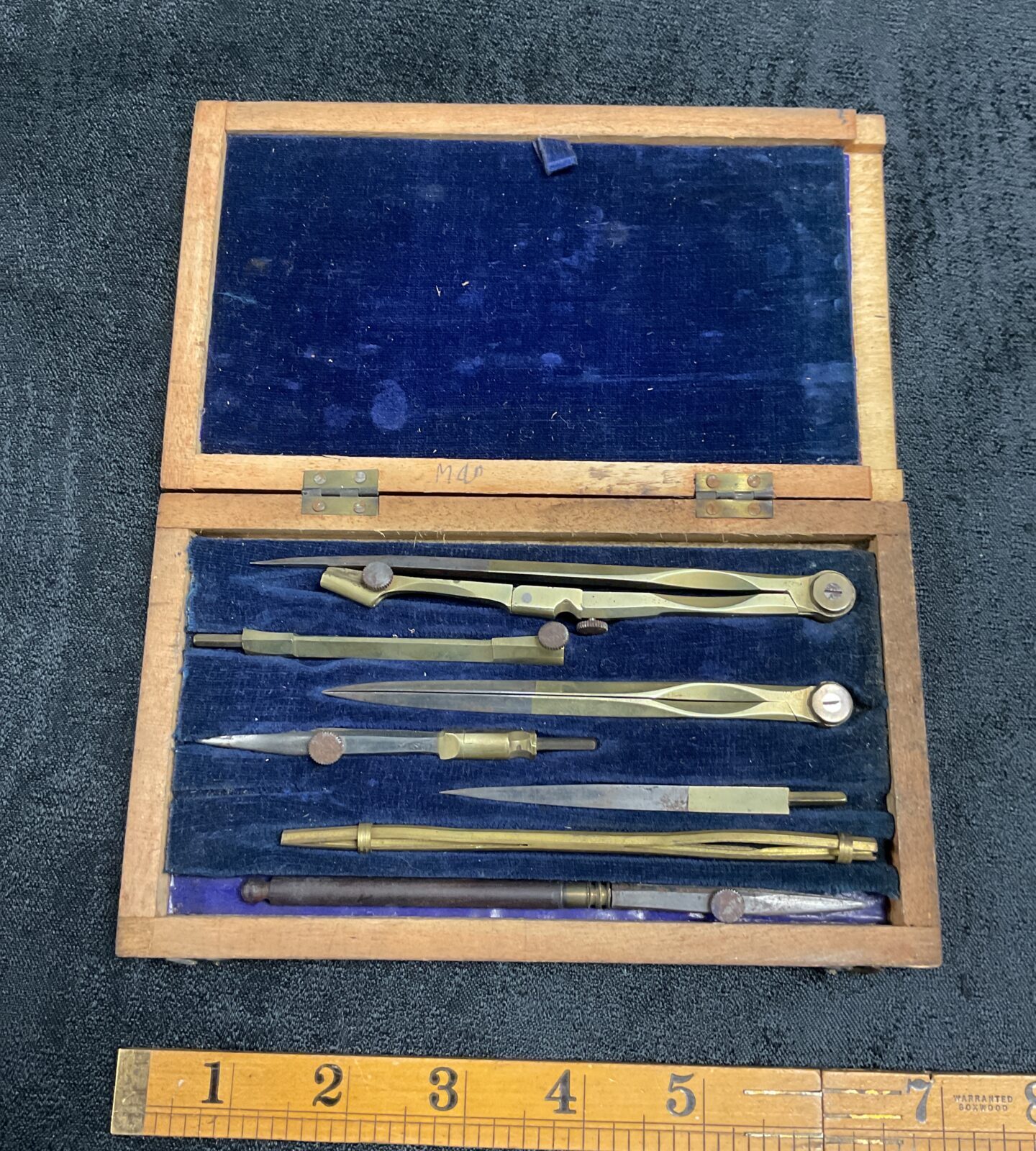 Antique brass drawing instrument set in wooden box – Badgers Auctions