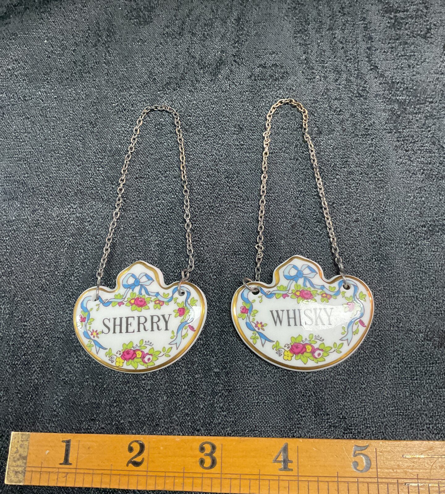 Pair of vintage Coleport hand-painted decanter labels, whiskey and ...