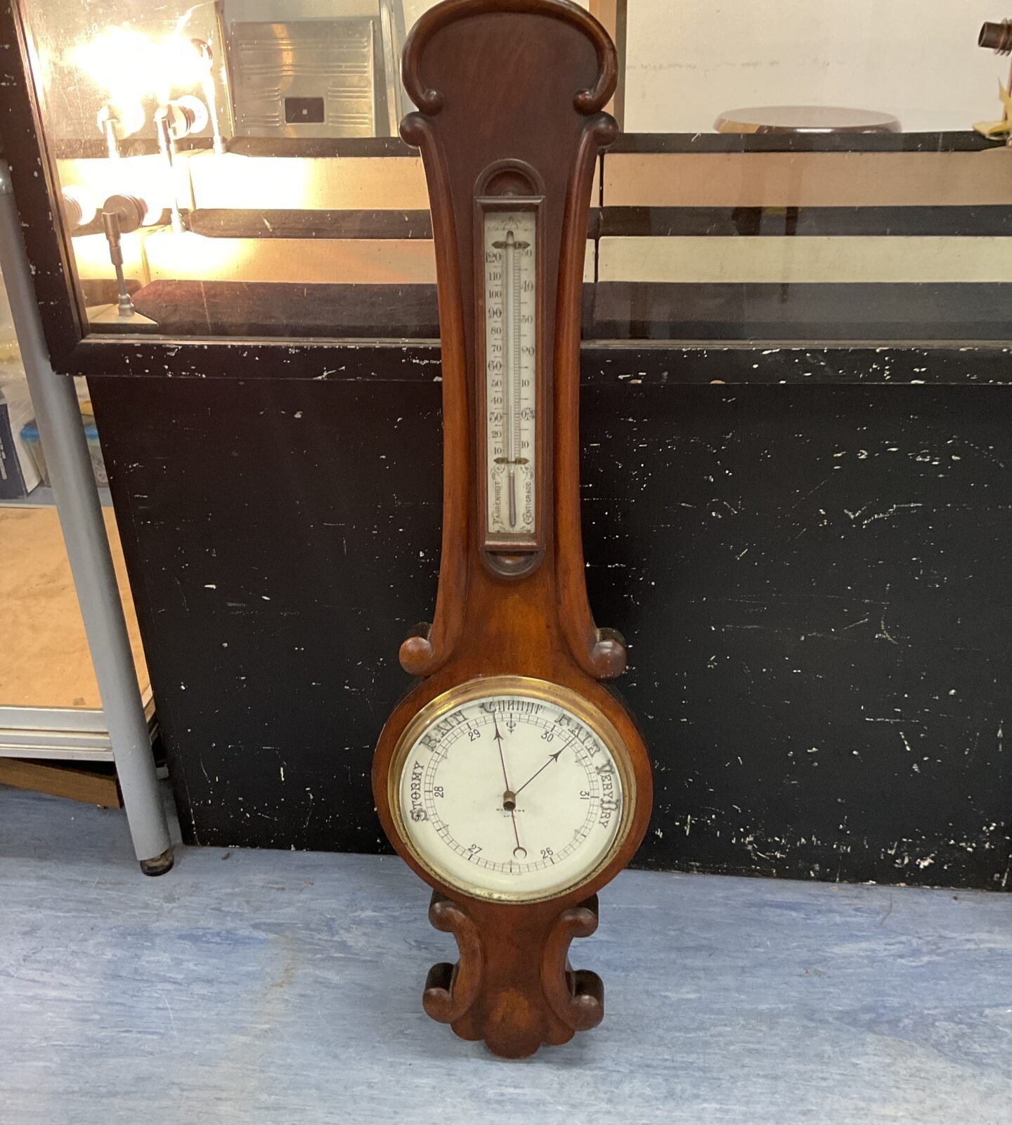 Antique mahogany android barometer with mercury thermometer by Matthews ...