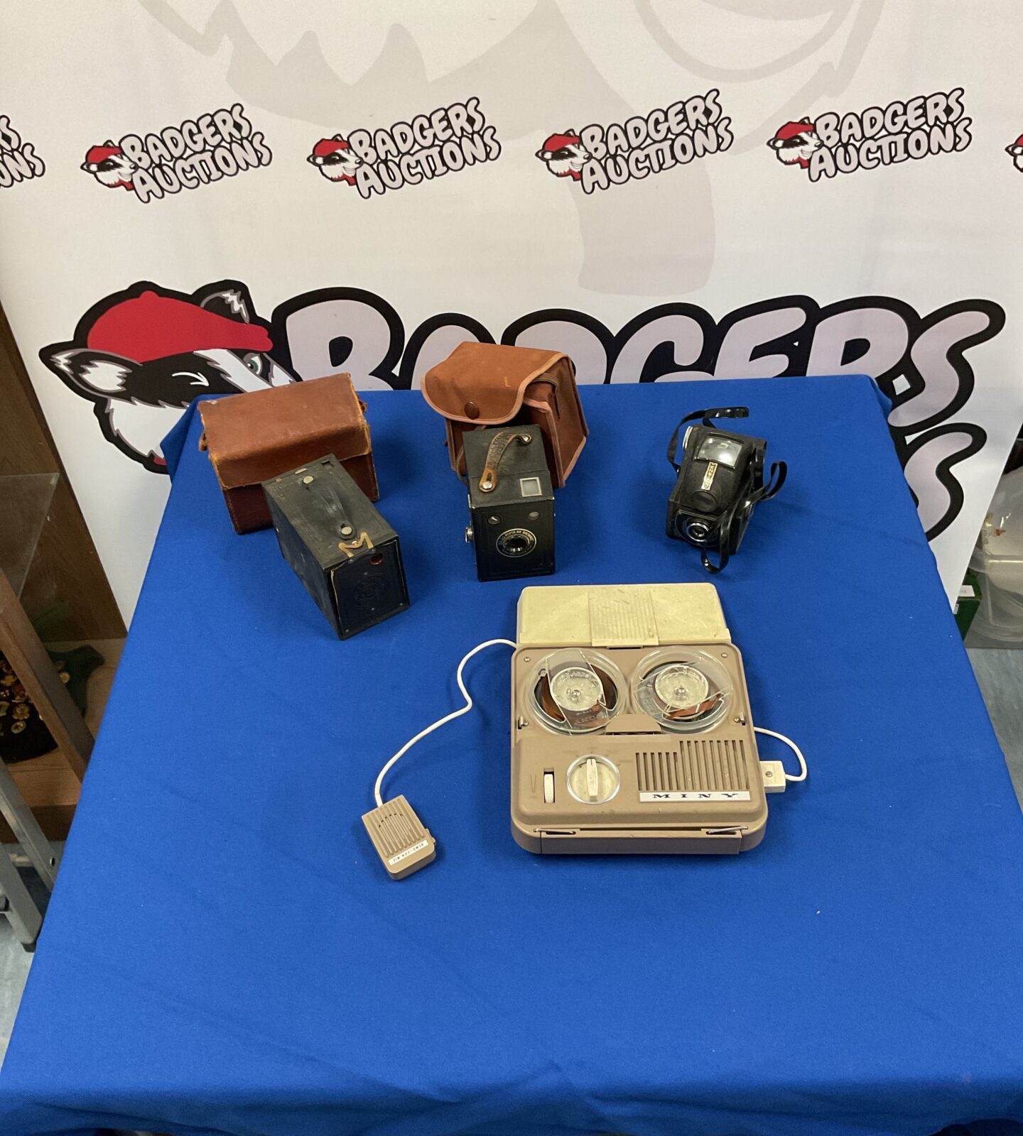 Miny Reel to Reel with 2 vintage box cameras and Ensicn Ful-Vue camera ...