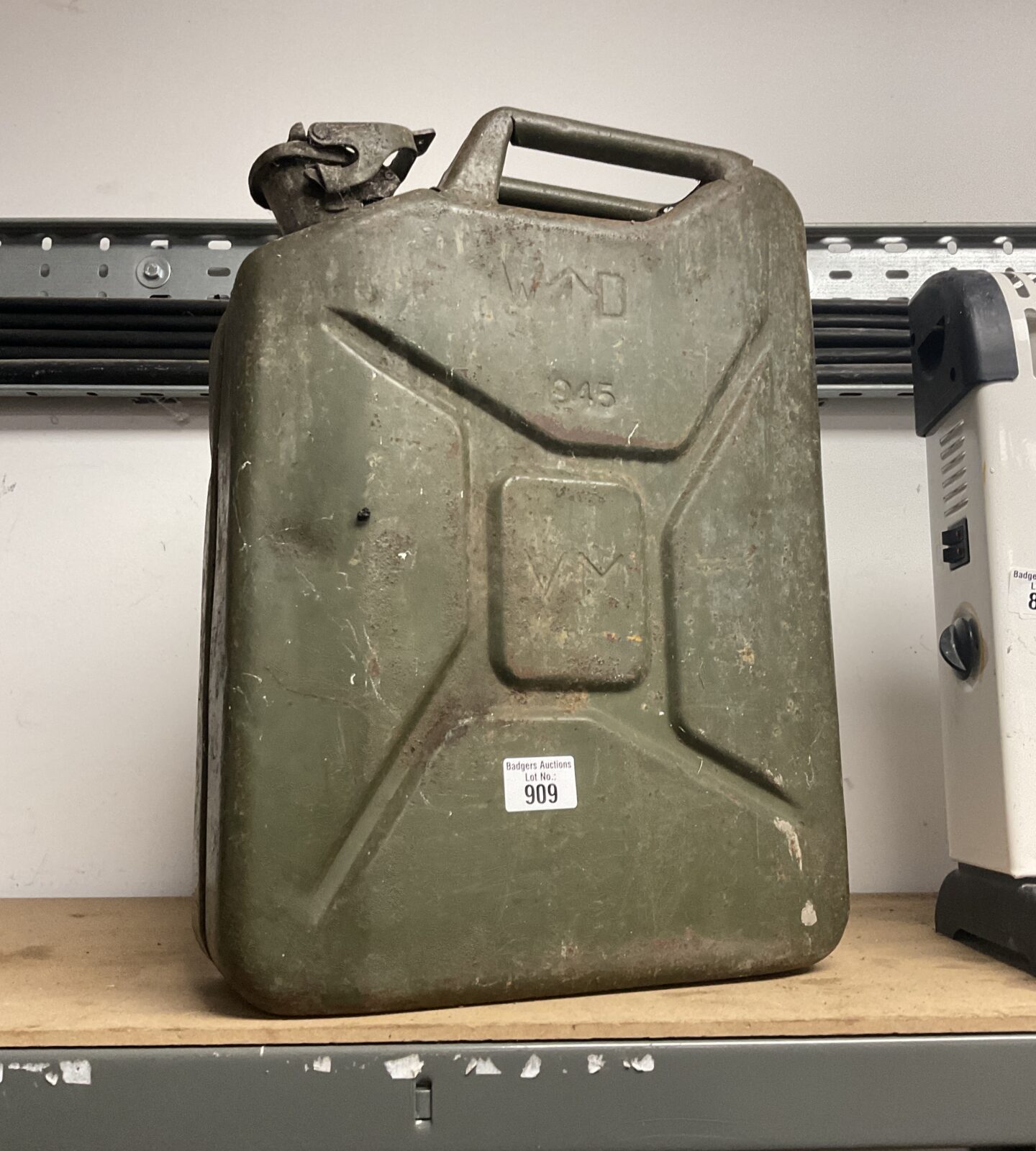 Vintage Jerry can with crows foot military markings – Badgers Auctions