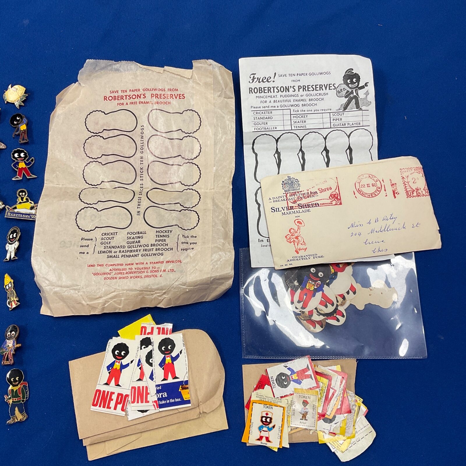 Collection of vintage golden shred golly badges, labels & ephemera ...