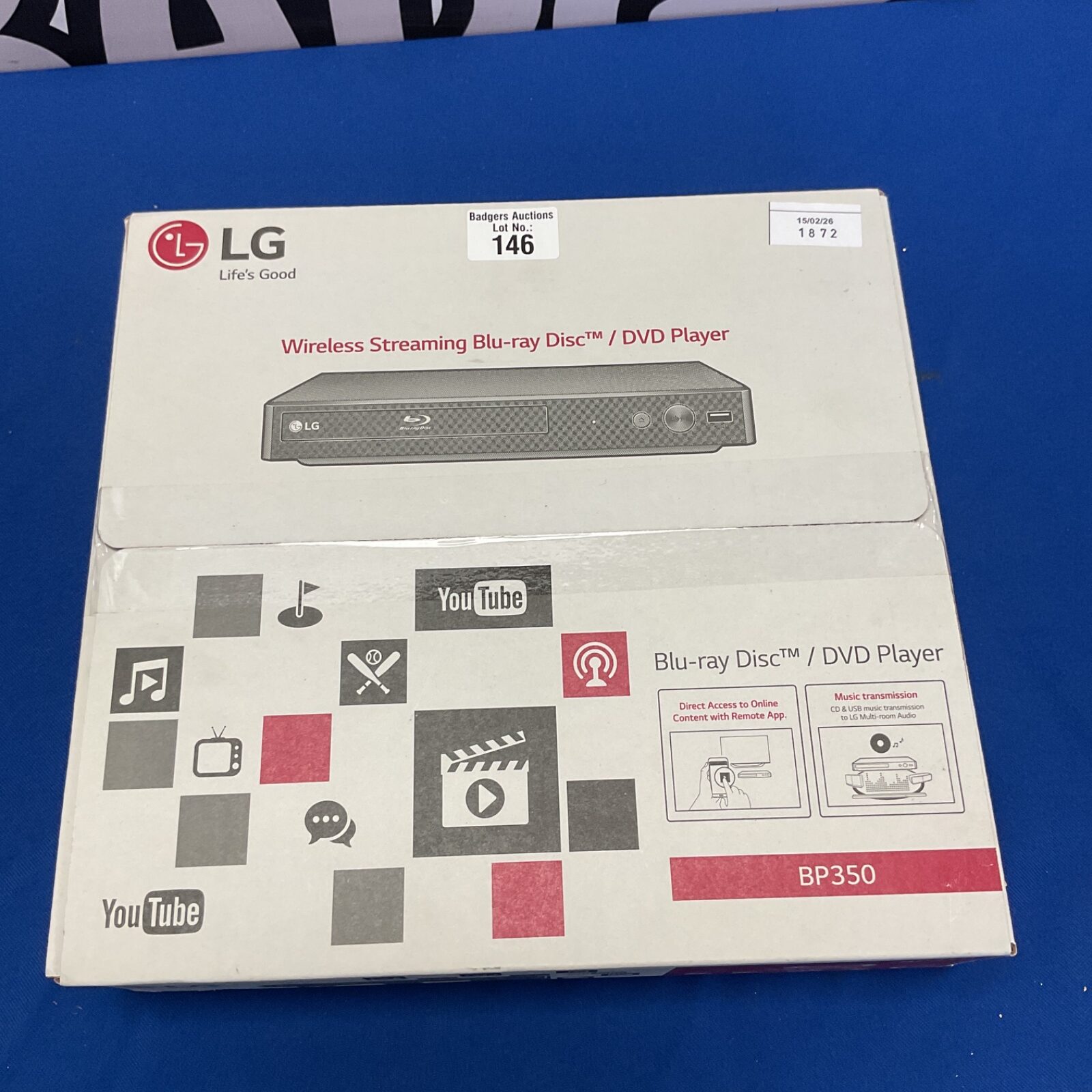 Brand new LG wireless streaming blu-ray disc/DVD player – Badgers Auctions