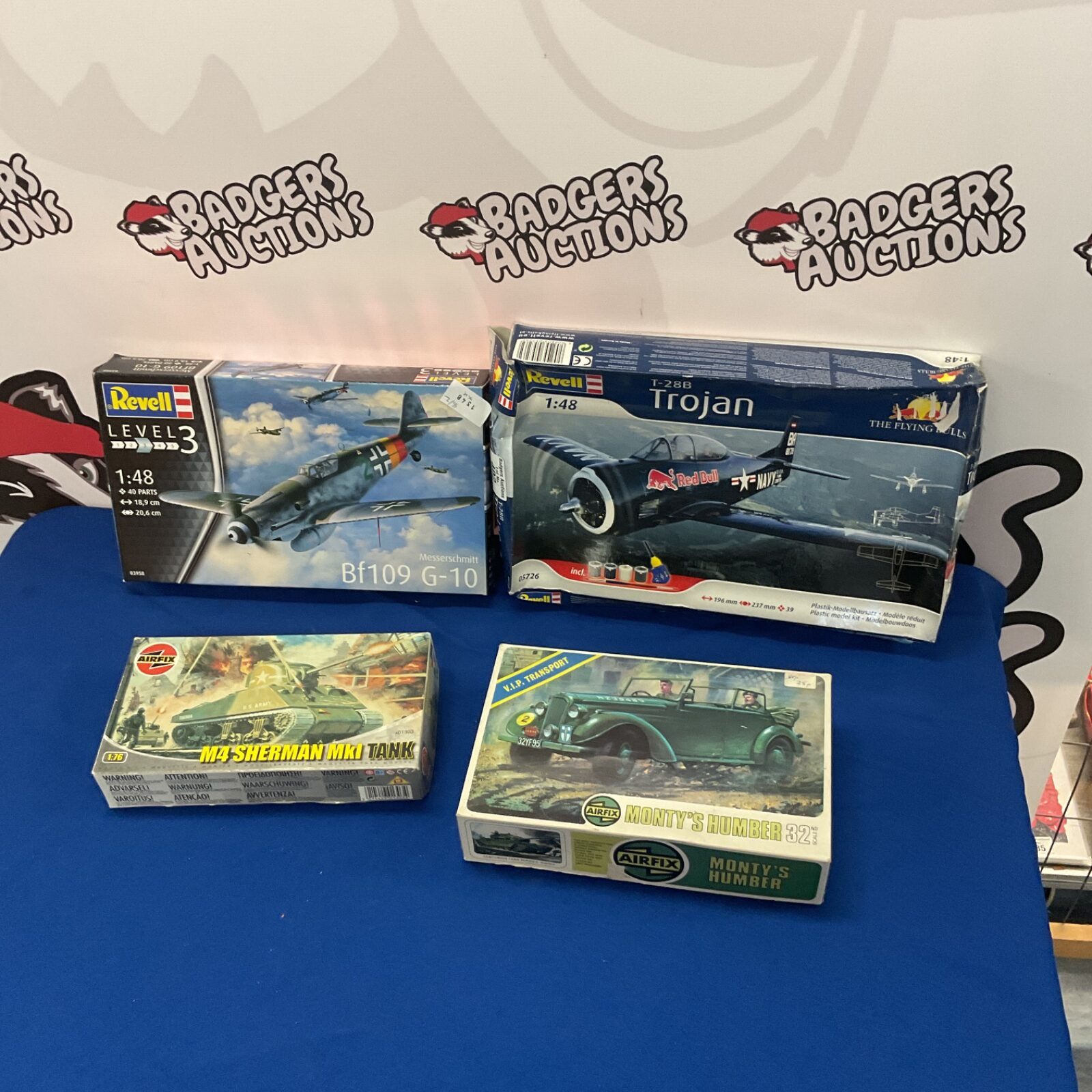 Revell Messerschmitt Bf109 G-10 and T-28B Trojan, Airfix M4 Sherman Mk1 ...