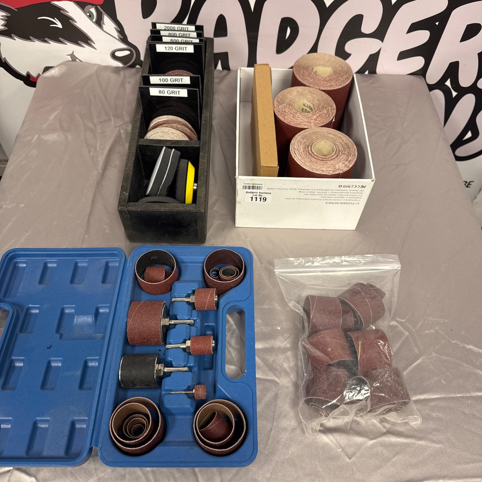 Selection of sandpaper rolls pads inc Sand & Hook – Badgers Auctions