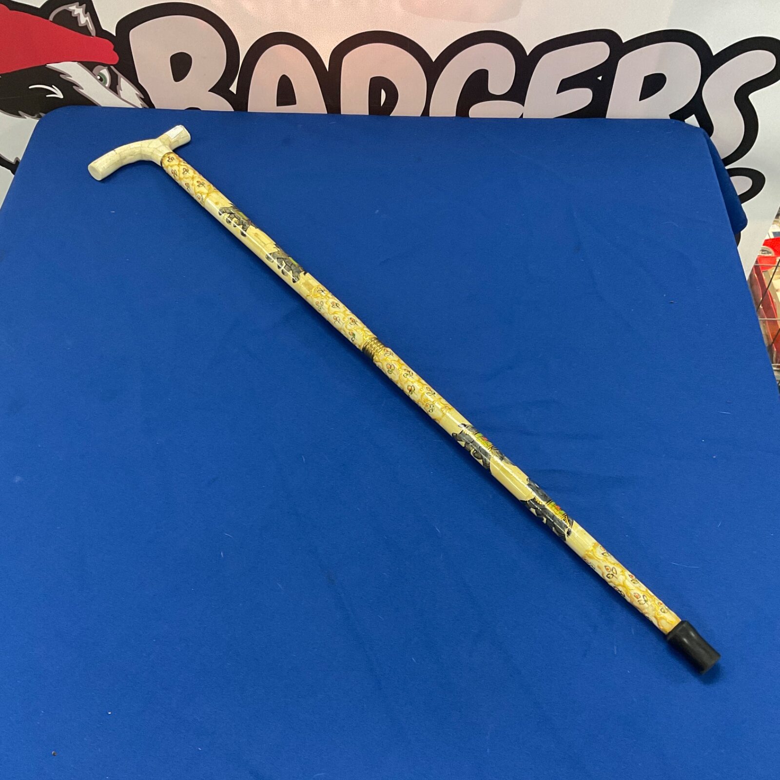 Vintage hand painted bone walking stick – Badgers Auctions