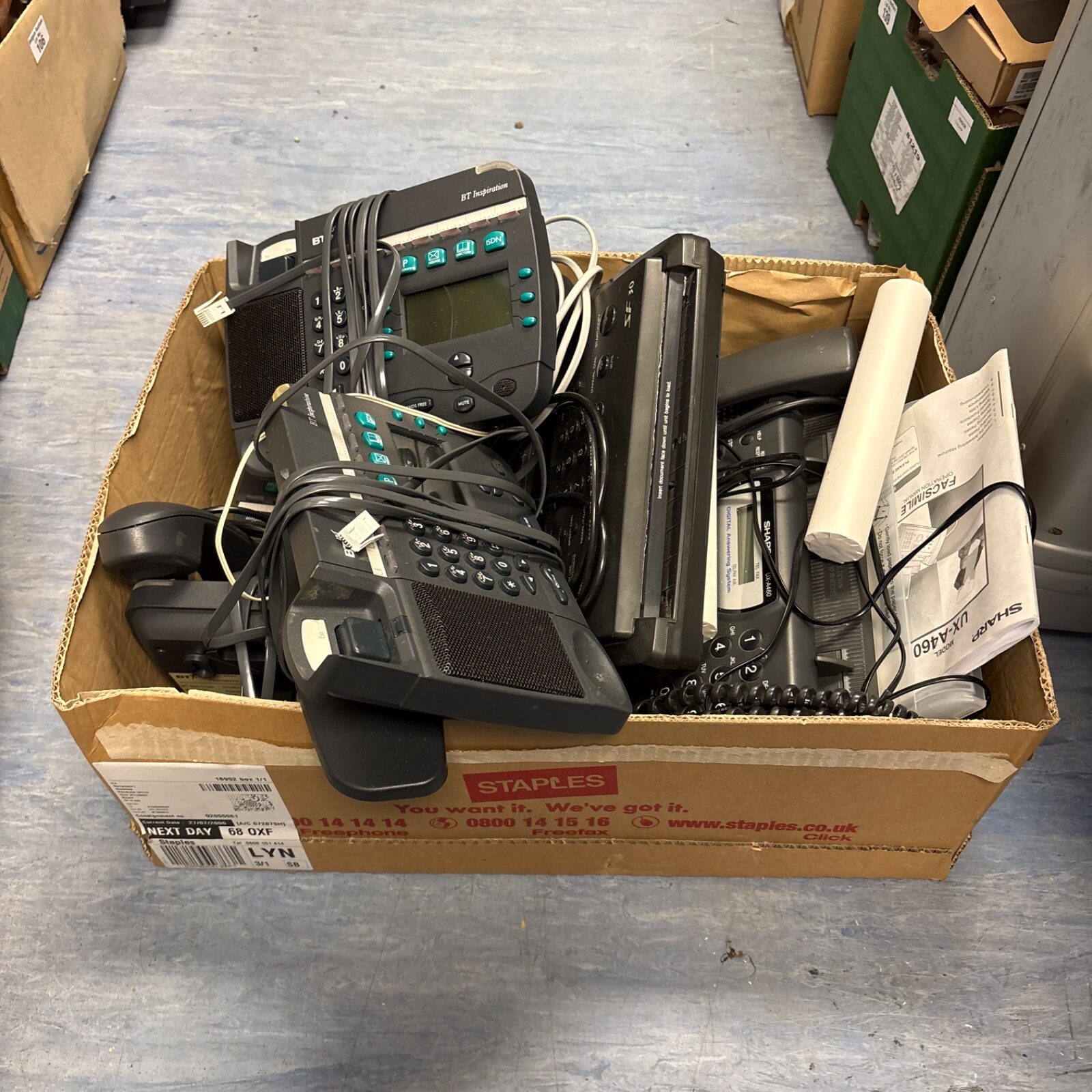 Box of fax machines and telephones, including BT and sharp – Badgers ...