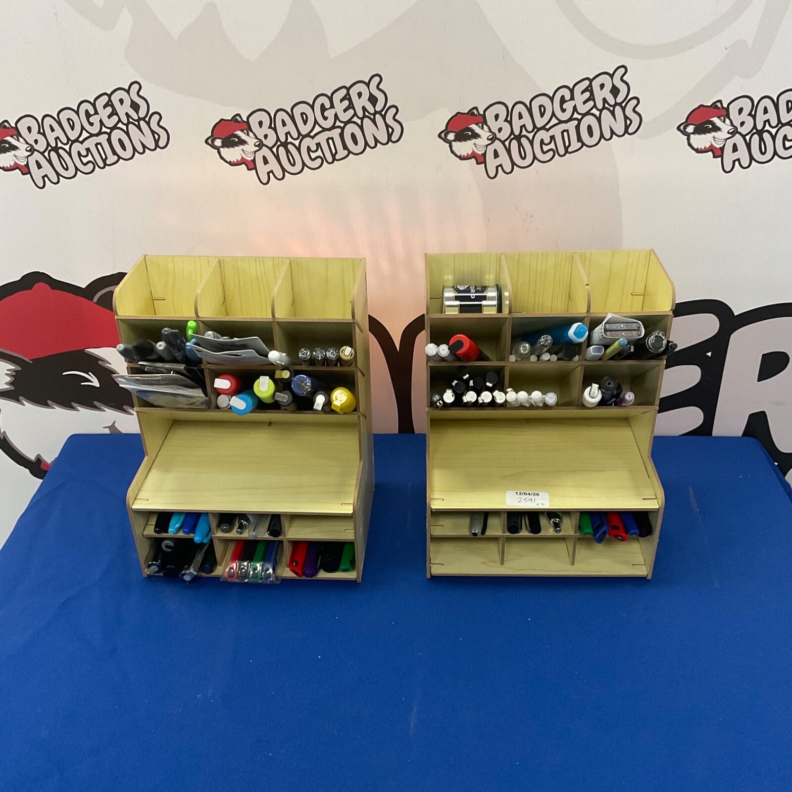 Two artists pen storage units with assortment of pens – Badgers Auctions